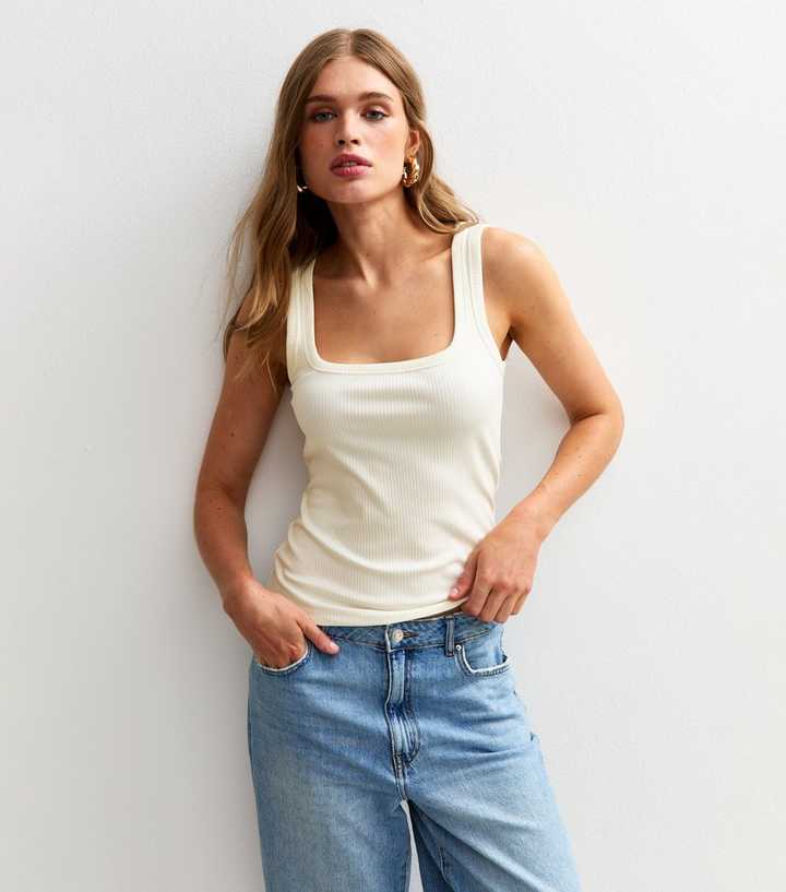 Cream Square Neck Vest | New Look