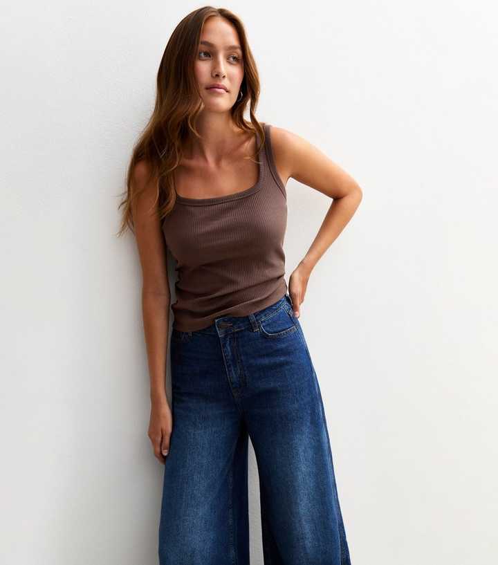 Dark Brown Square Neck Vest | New Look