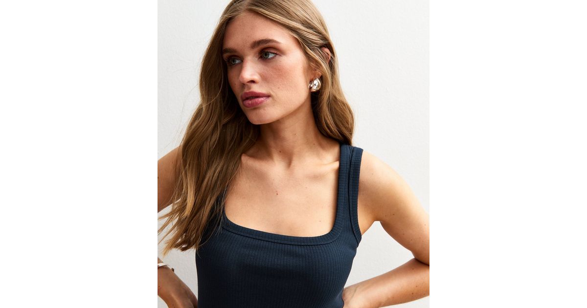 Navy Square Neck Vest | New Look