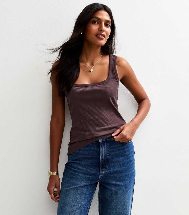 Dark Purple Square Neck Vest | New Look