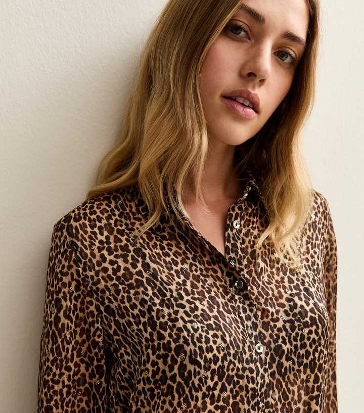 Brown Animal Print Metallic Thread Shirt | New Look
