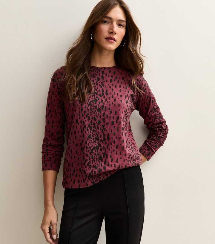 Red Leopard Print Long Sleeve Top | New Look
