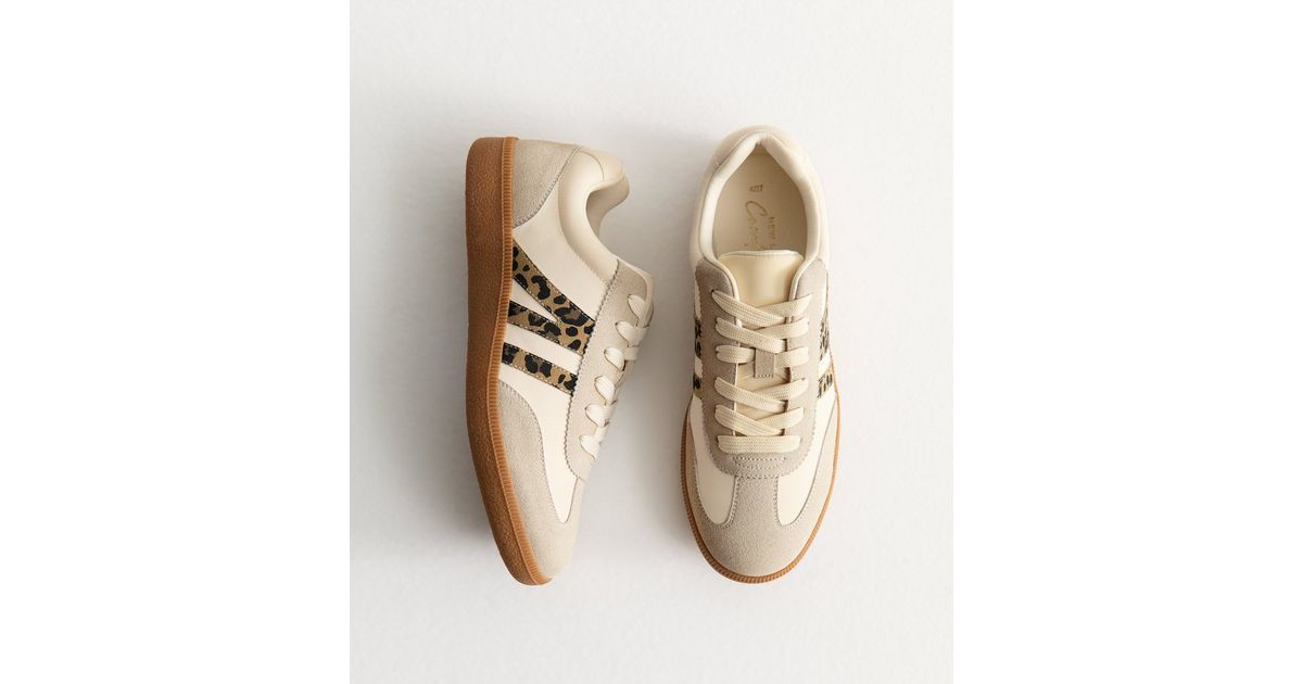Stone Contrast Stripe Low Top Trainers | New Look