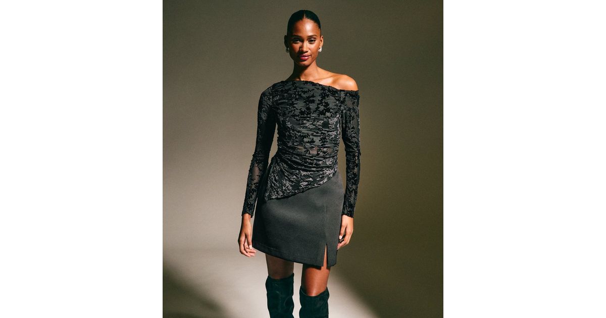 Black Velvet Devore Long Sleeve Top | New Look