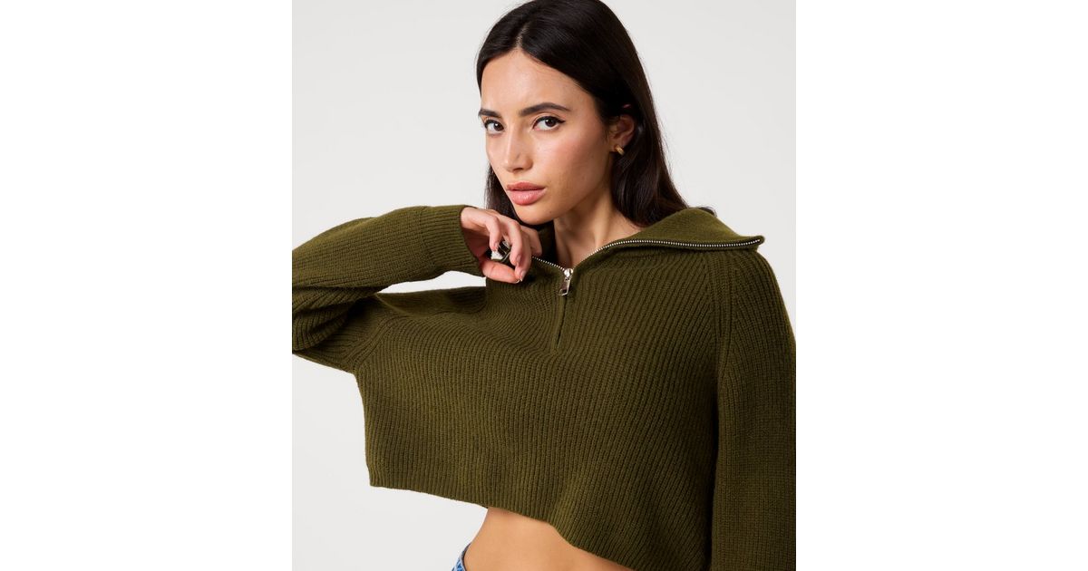 Pink Vanilla Dark Khaki Half Zip Knit Jumper | New Look