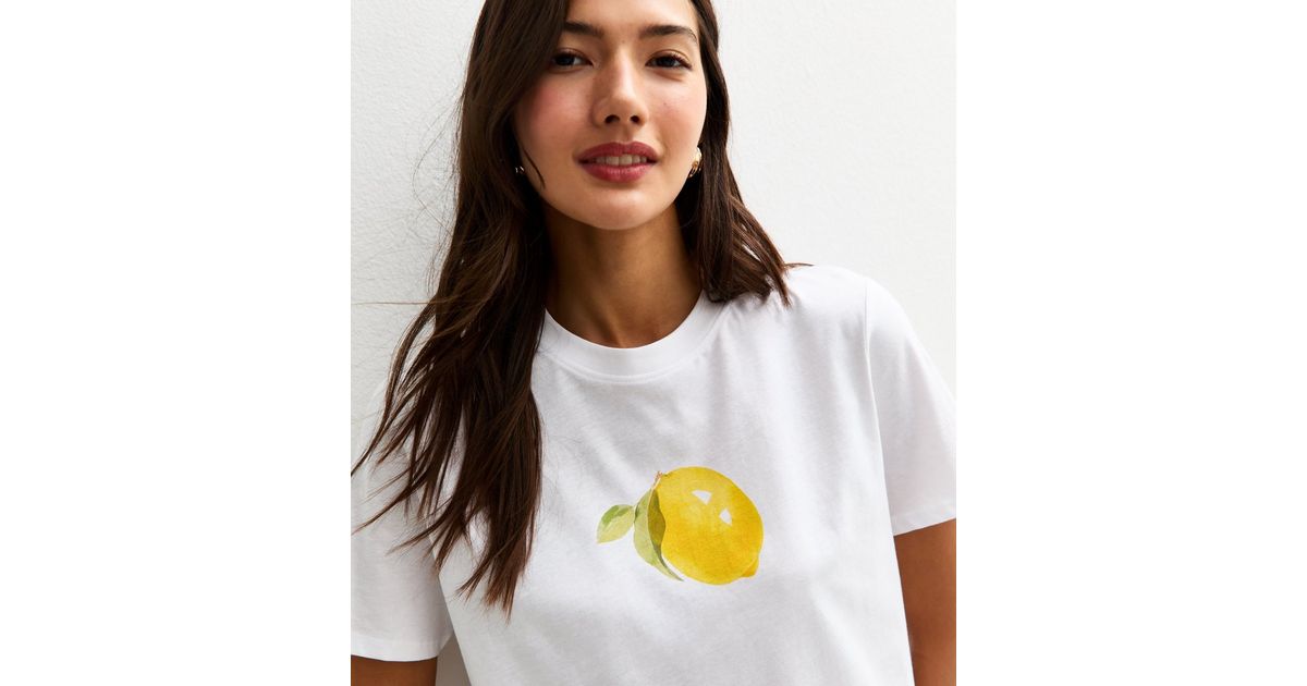 White Lemon Print T-Shirt | New Look