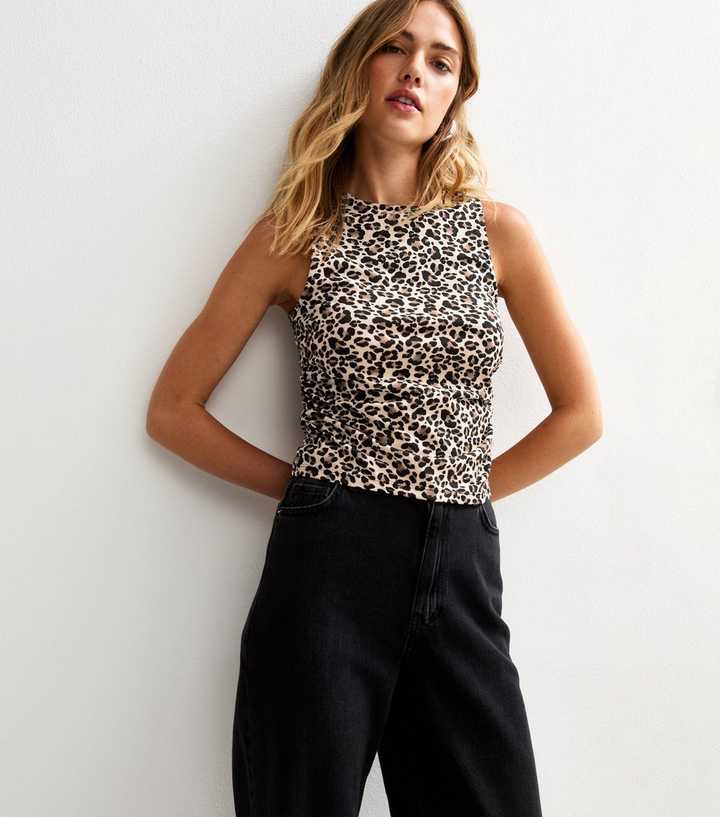 Brown Leopard Print Ruched Waist Tank Top | New Look