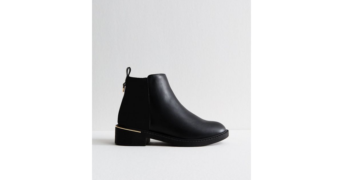 Black Faux Leather Metal Trim Chelsea Boots | New Look