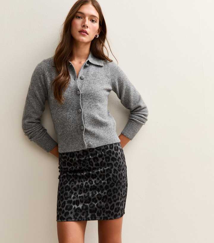 Grey Leopard Print Mini Skirt | New Look