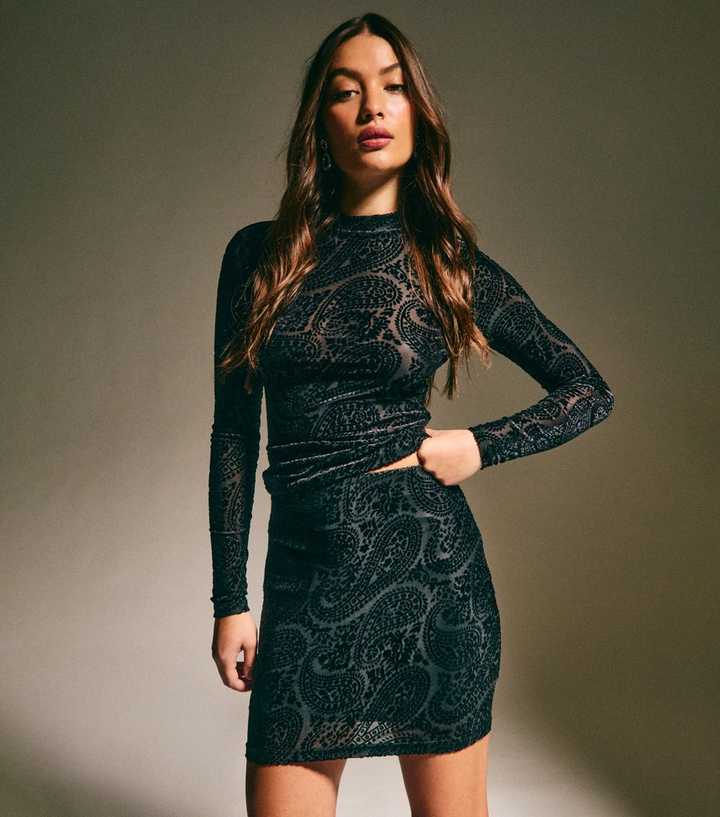 Black Paisley Devore Mini Skirt | New Look