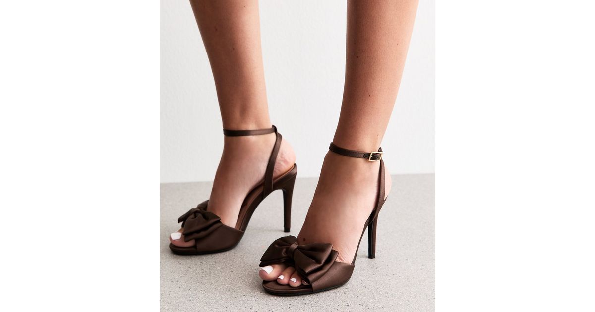 Brown Satin Bow Front Stiletto Sandals | New Look