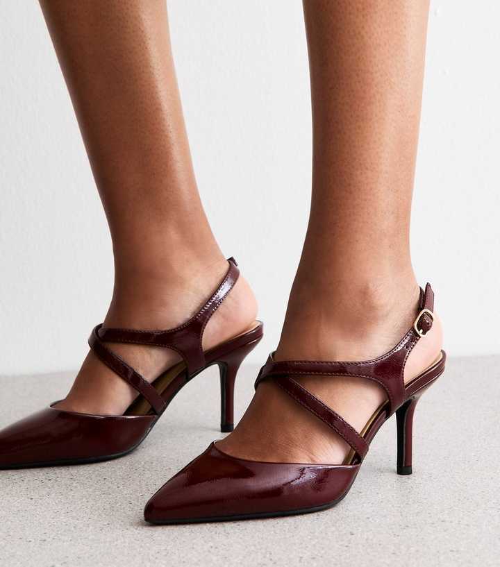 Wide Fit Dark Burgundy Patent Faux Leather Heels | New Look