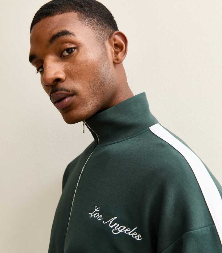 Dark Green Relaxed Zip Up Side Panel Track Jacket | New Look
