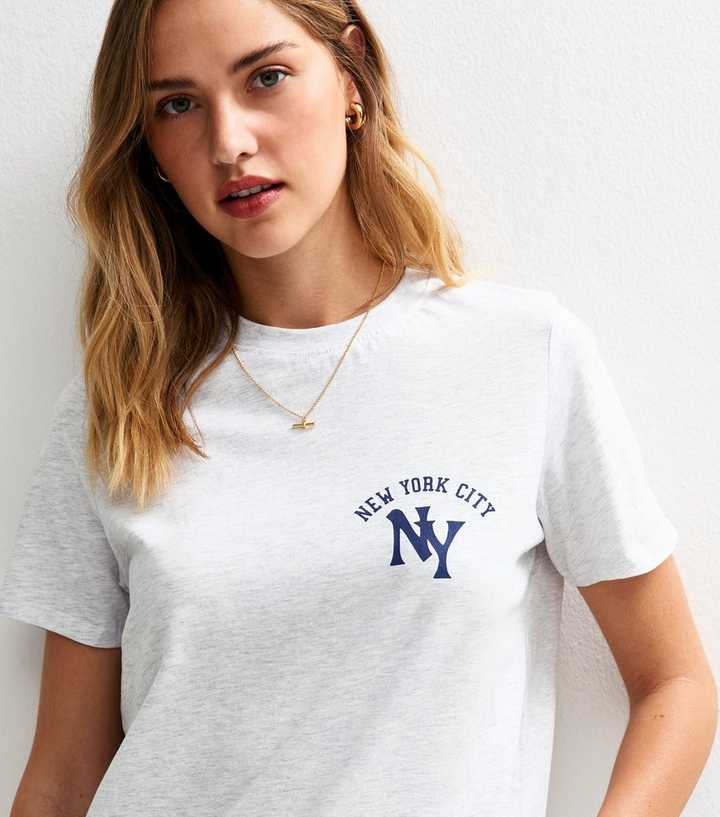Light Grey NY Print Relaxed T-Shirt | New Look