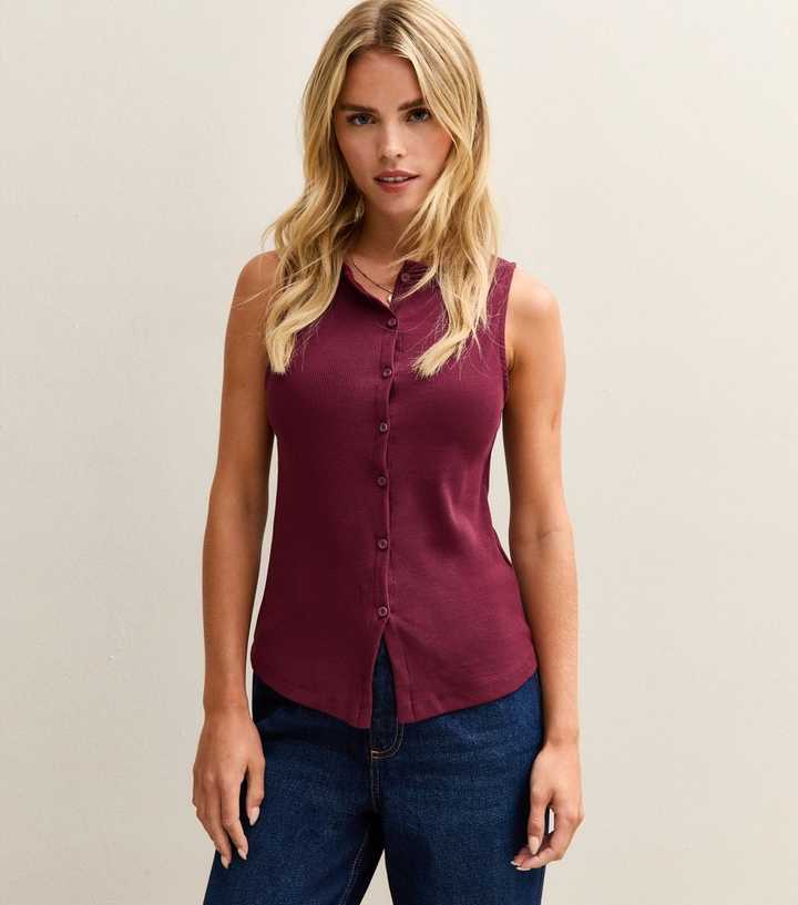 Petite Burgundy Button Up Vest | New Look