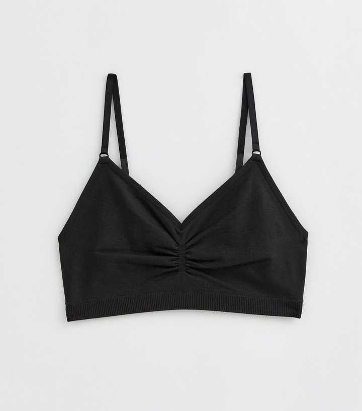 Girls Black Ruched V-Neck Bralette | New Look