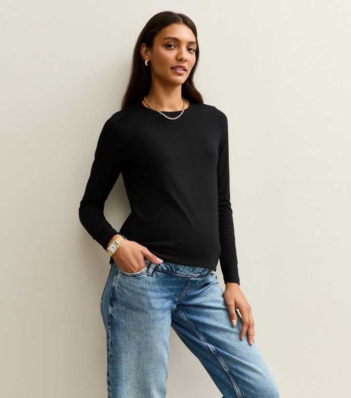 Maternity Black Jersey Long Sleeve Crew Neck Top | New Look