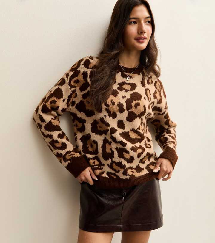 Brown Animal Pattern Crew Neck Jumper | New Look
