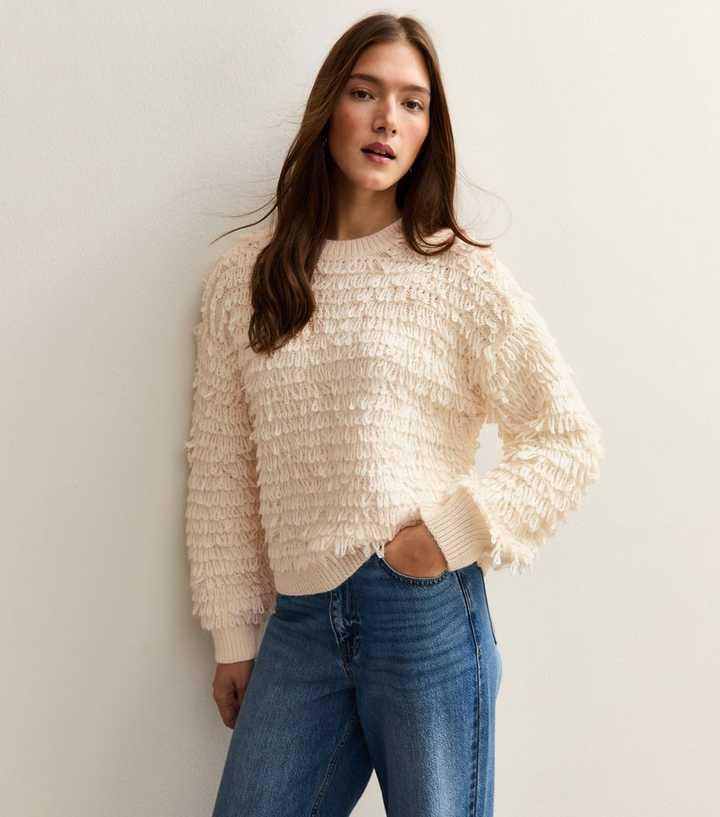 Cream Looped Fringe Jumper | New Look