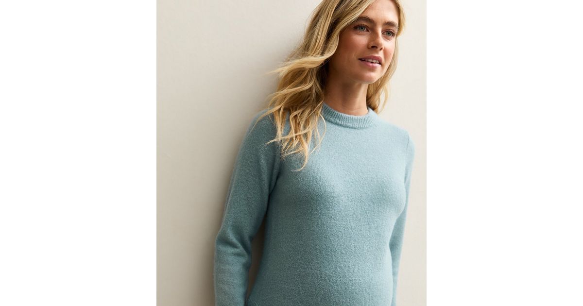 Maternity Light Blue Knitted Crew Neck Jumper | New Look