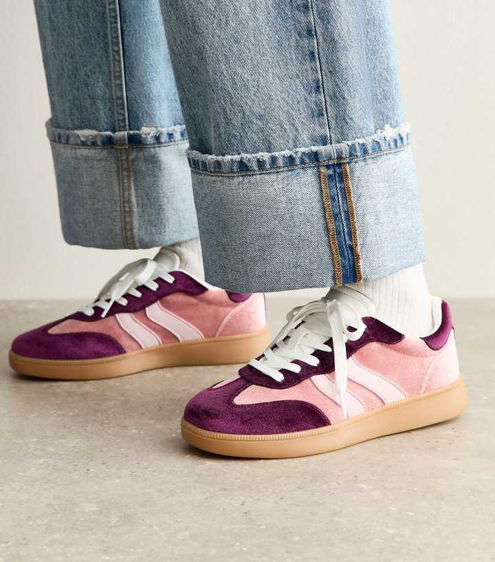 Light Pink Velvet Contrast Panel Trainer | New Look