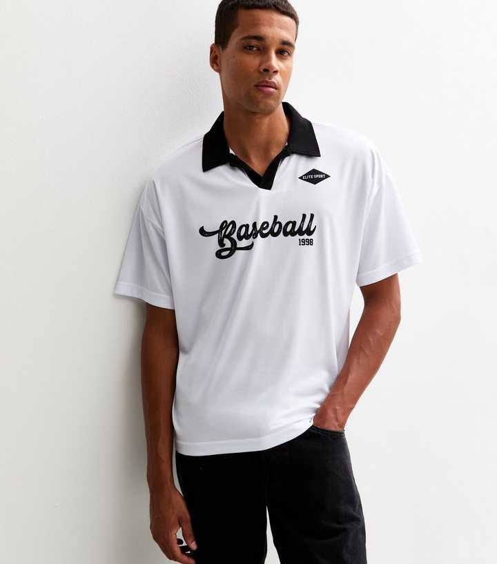 White Collared Relaxed Fit Baseball Logo Short Sleeve T-shirt | New Look