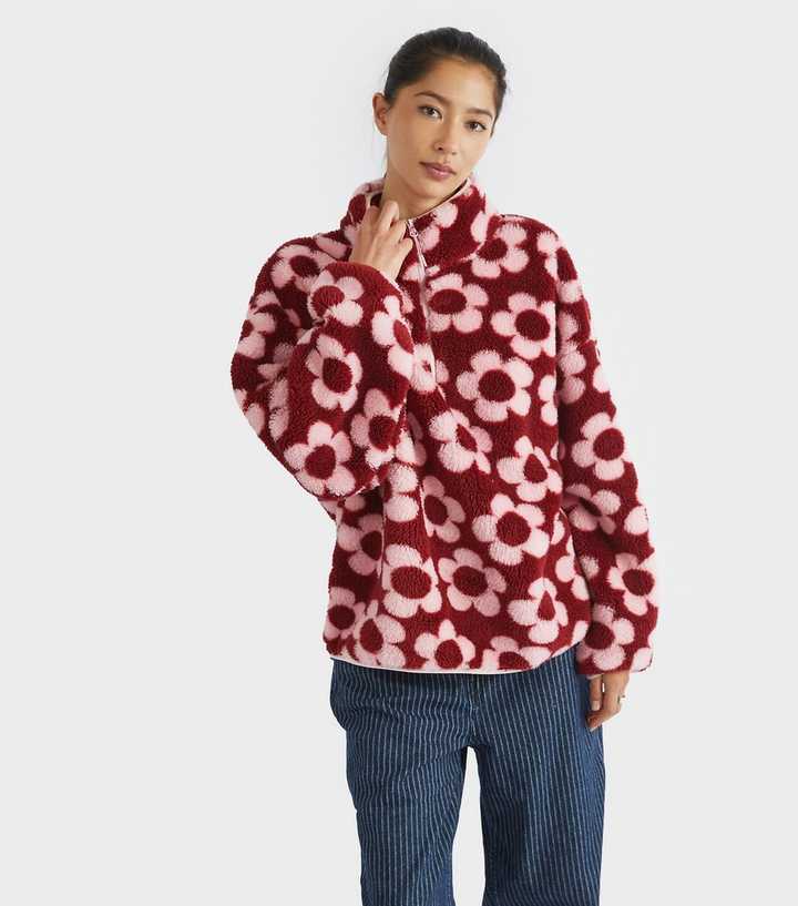 Skinnydip Mid Pink Flower Pattern Fleece Sweatshirt | New Look