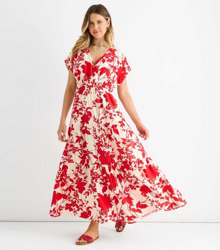 Gini London Red Floral Print Midi Dress | New Look