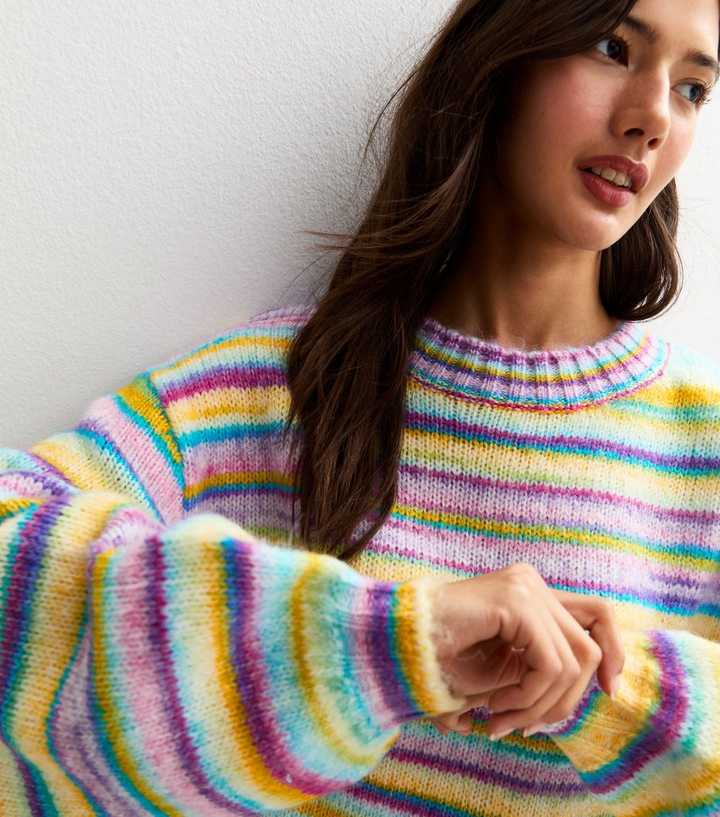 Sunshine Soul Multicolour Rainbow Stripe Balloon Sleeve Jumper | New Look