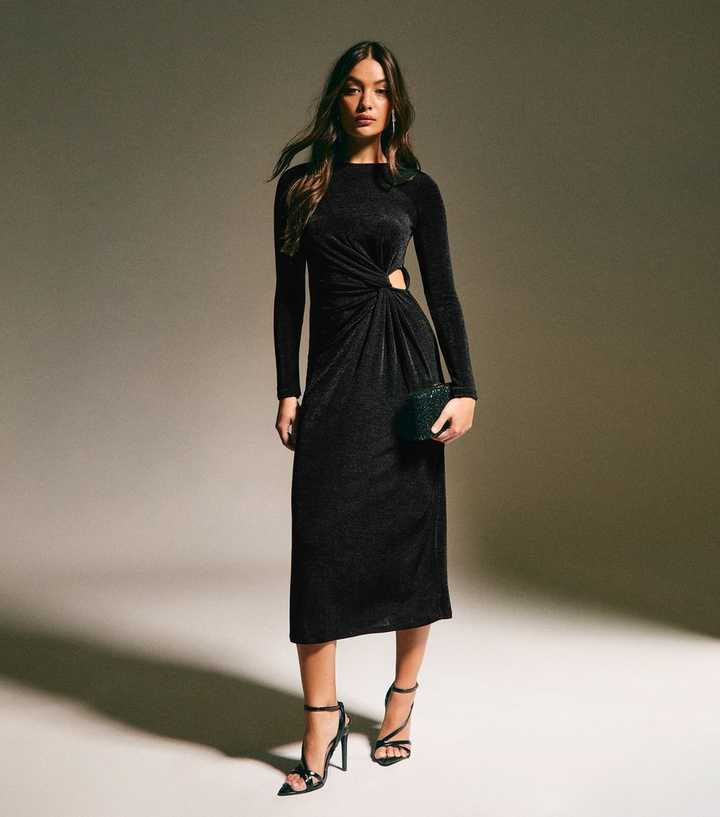 Black Knotted Side Cut Out Midi Dress | New Look