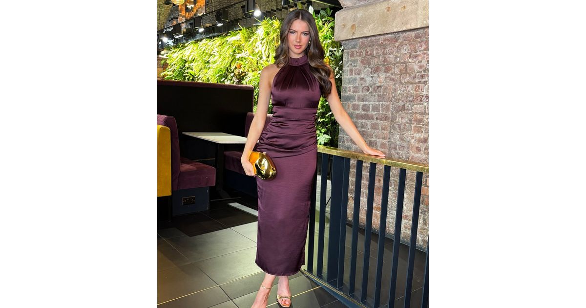 AX Paris Satin Purple Halter Neck Midi Dress | New Look