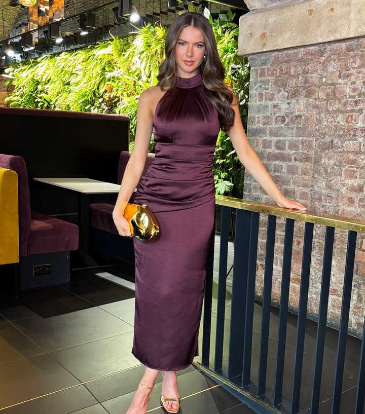 AX Paris Satin Purple Halter Neck Midi Dress | New Look