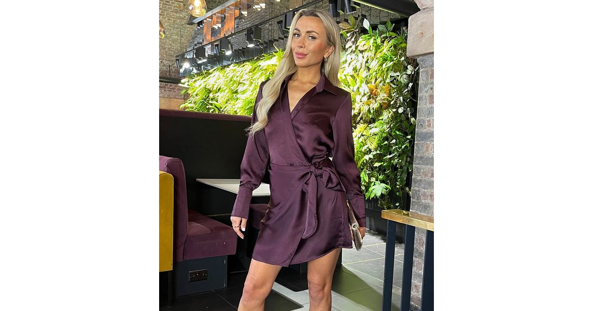 AX Paris Dark Purple Wrap Mini Shirt Dress | New Look
