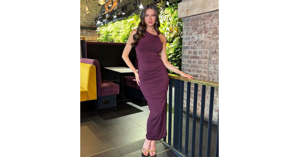 AX Paris Dark Purple Shoulder Detail Midi Dress | New Look