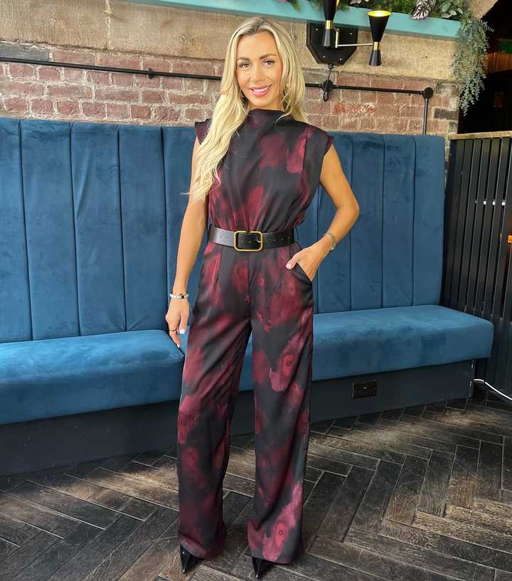 AX Paris Dark Purple Tie Dye Print Satin Belted Jumpsuit | New Look