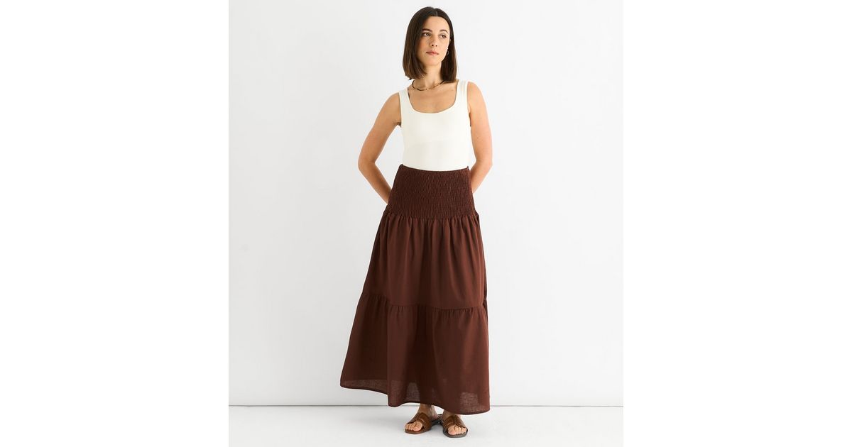Gini London Rust Smocked Tiered Maxi Skirt | New Look