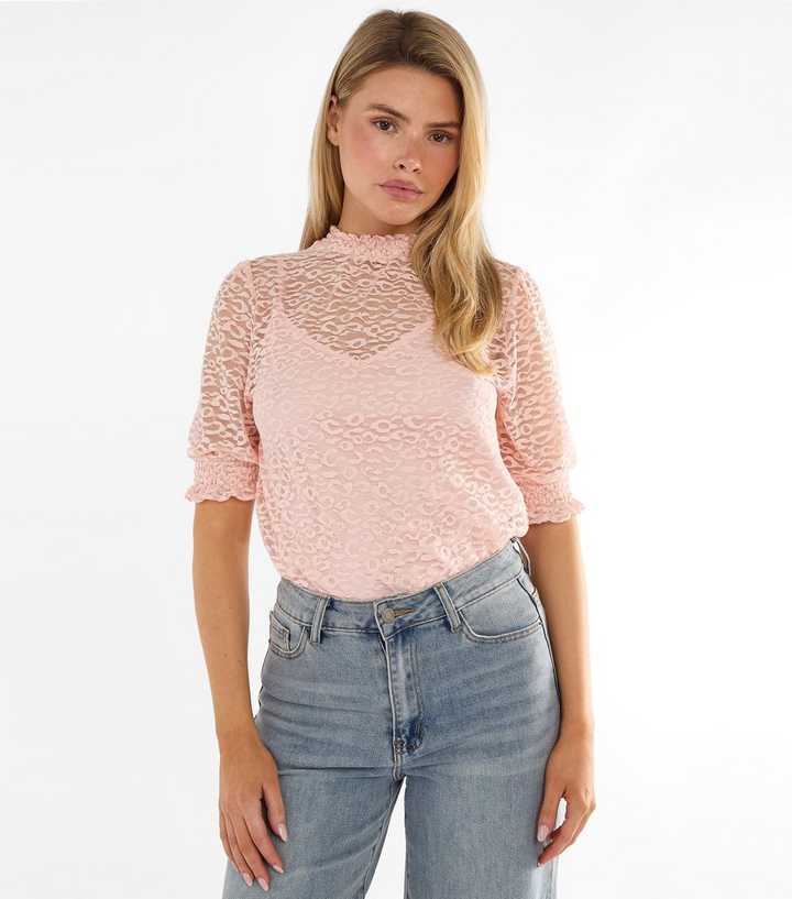 Gini London Pink High Neck Lace Blouse | New Look