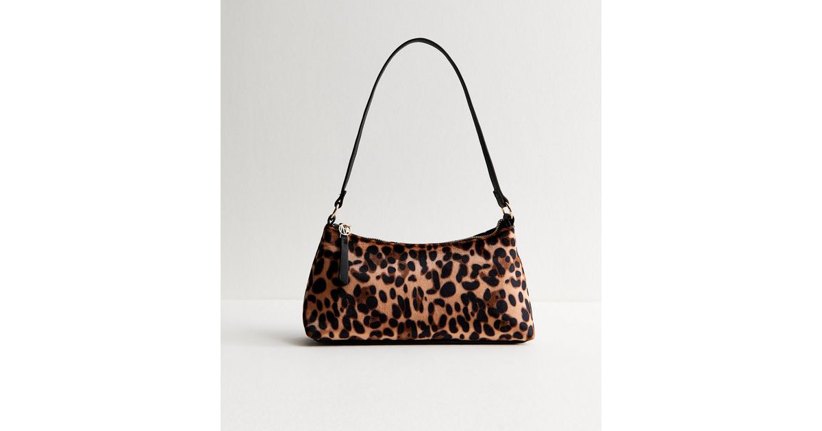 Brown Velvet Leopard Print Shoulder Bag | New Look