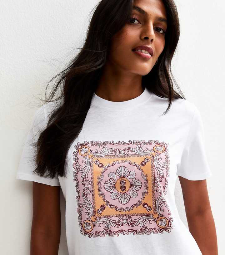 White Hanky Box Print T-Shirt | New Look