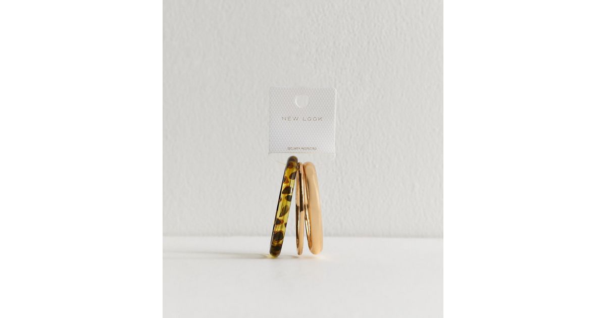 Pack of 3 Gold Tone and Tortoiseshell Effect Resin Bangles | New Look