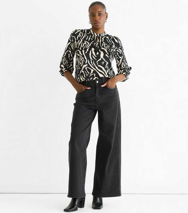 Gini London Black Satin Animal Print Blouse | New Look