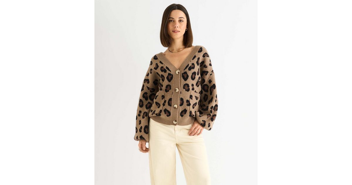Gini London Camel Animal Print Cardigan | New Look
