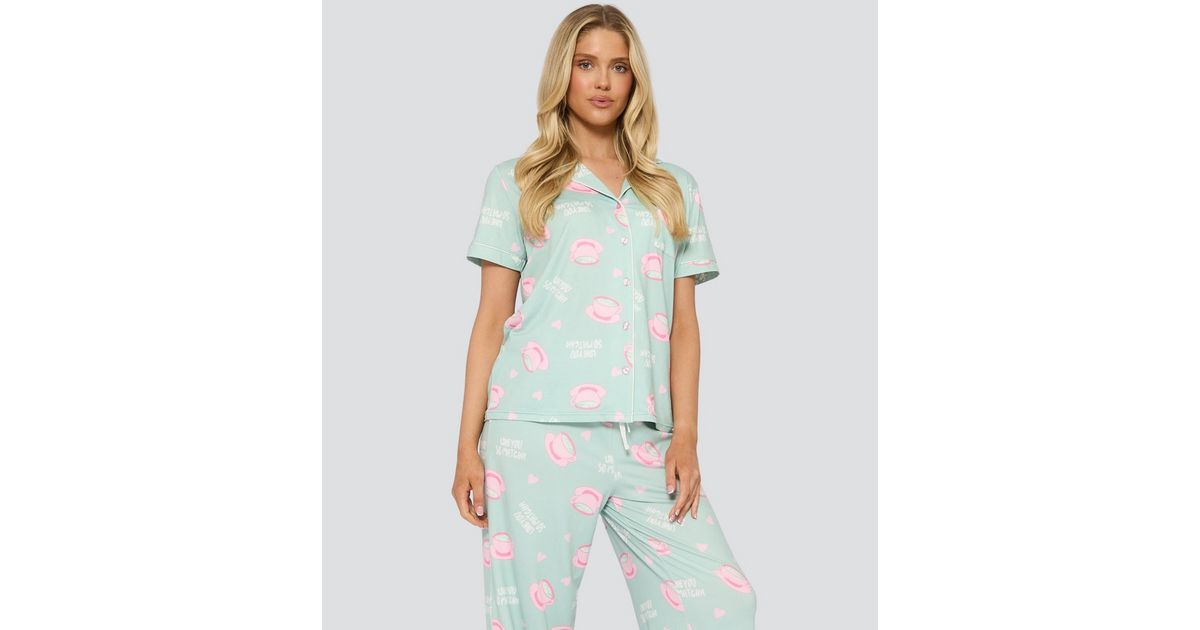 Loungeable Green Love You So Matcha Print Pyjama Set | New Look