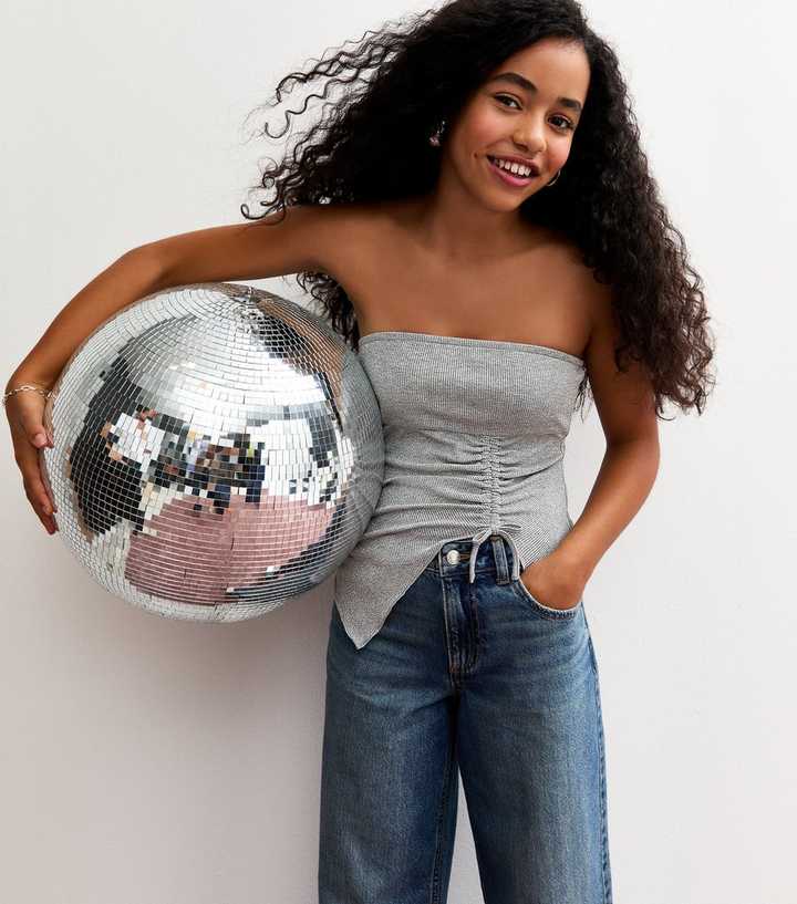 Girls Silver Sparkle Bandeau Top | New Look