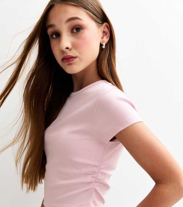 Girls Light Pink Ruched Side Cap Sleeve T-Shirt | New Look