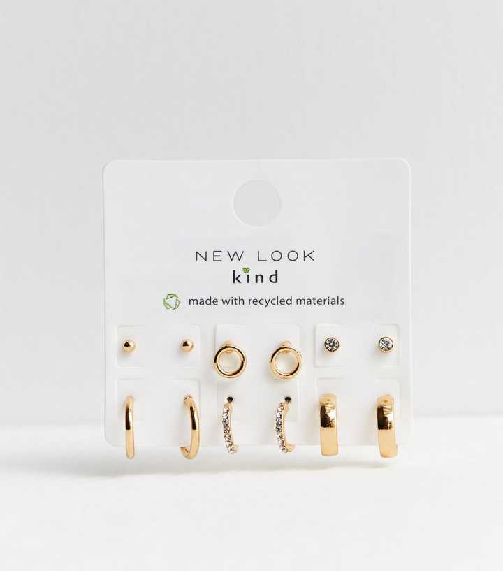 Pack of 6 Gold Tone Hoop and Diamante Earrings | New Look