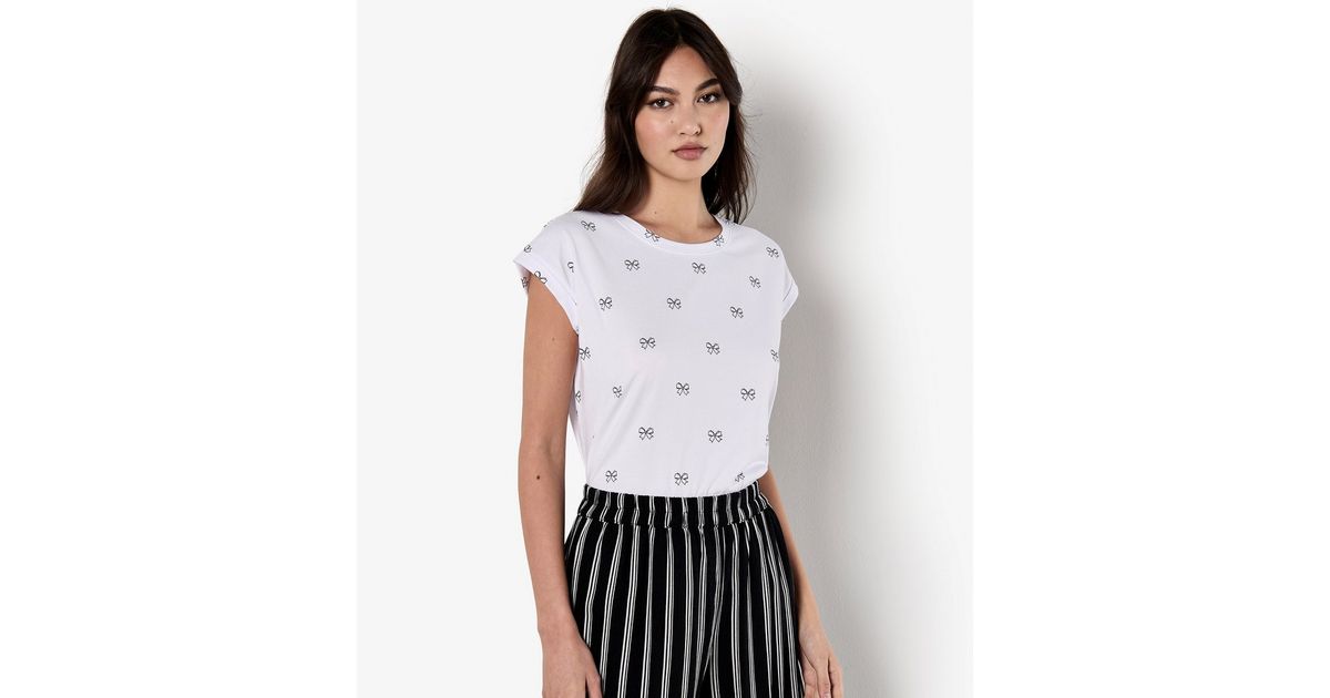 Apricot White Bow Print T-Shirt | New Look