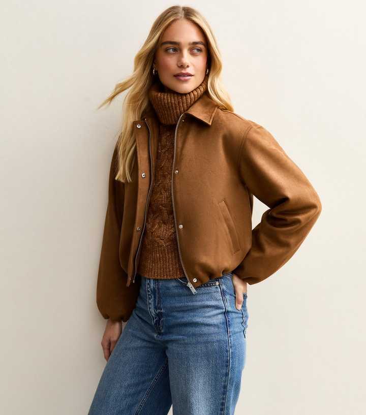 Tan Faux Suede Bubble Hem Jacket | New Look