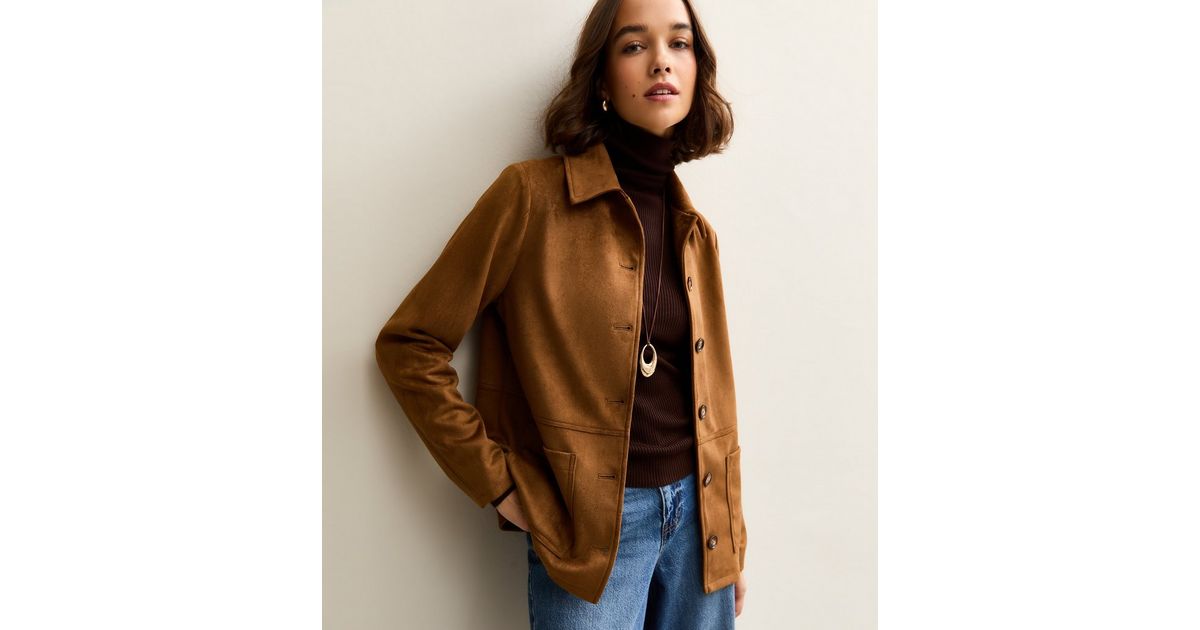 Tan Faux Suede Button Front Jacket | New Look