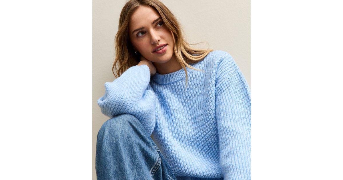 Mid Blue Ribbed Knit Long Sleeve Jumper | New Look